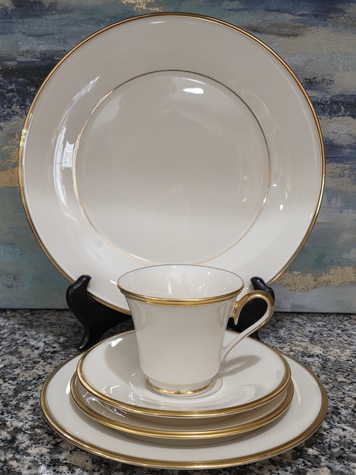 4 Place Setting LENOX ETERNAL 5 Pc DINNER SET - IVORY & GOLD RIM CHINA ...