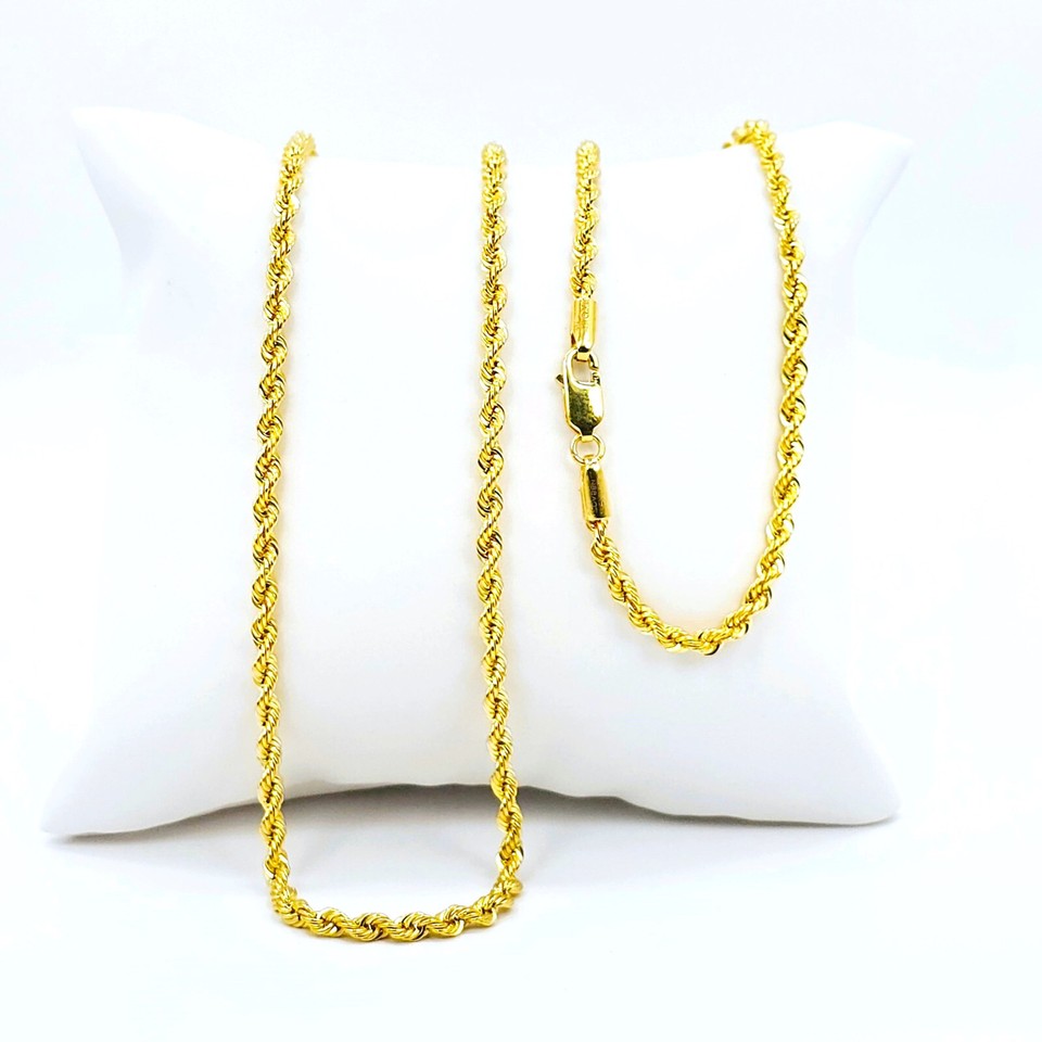 22K Yellow Gold Rope Chain Necklace 22 in Hollow 2.7mm Genuine ...