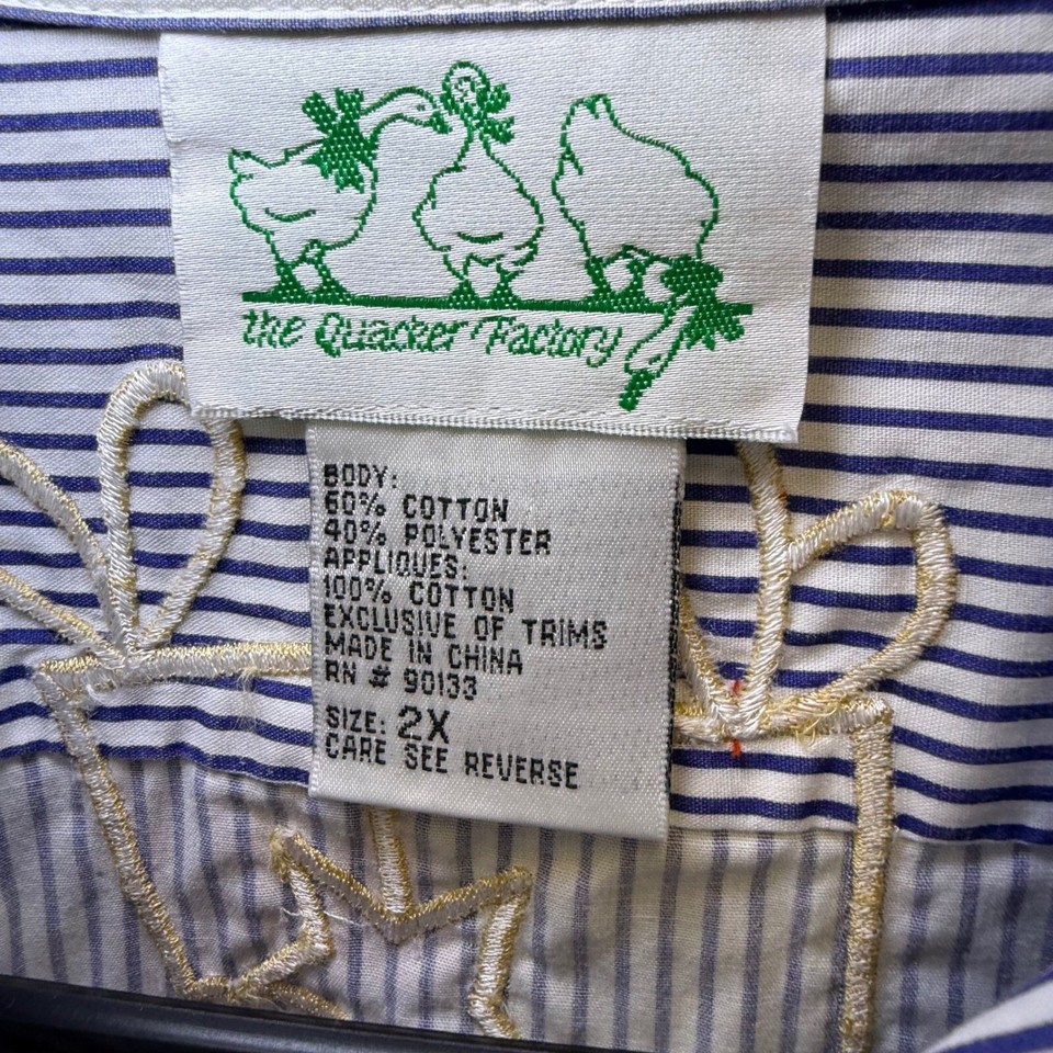The Quacker Factory Christmas Holiday Blue Striped Button Up Shirt ...