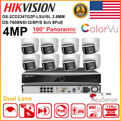 Hikvision 8ch 8POE CCTV System Dual Lens ColorVu 4MP Panoramic IP ...