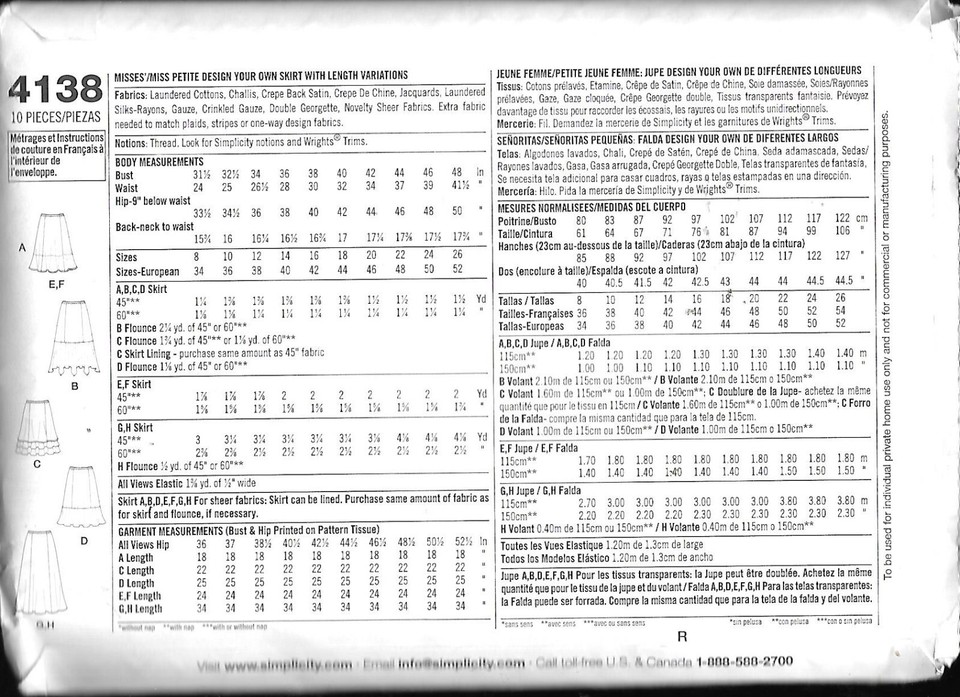 Simplicity #4138 Misses' Skirt with Variations - Size 8-16 - UNCUT | eBay