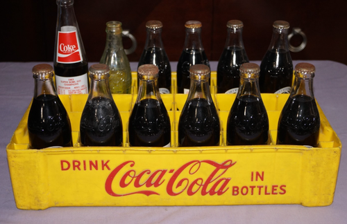 Lot of 12 Glass Bottles + 1 Yellow Plastic Crate Coca-Cola Coke Soda ...