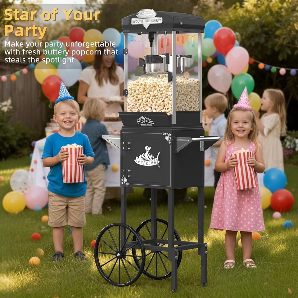 10 Oz Popcorn Machine with Cart 480W Vintage Popcorn Maker for Home ...
