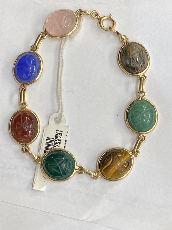 Scarab Beetle Bracelet Vintage 14k Yellow Gold Amethyst Tigers Eye ...