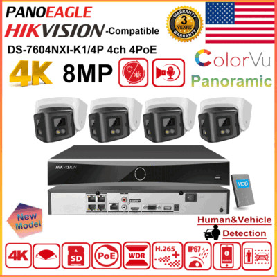 Hikvision 12MP 4CH CCTV System 4K 8MP 180° Panoramic Full Color IR IP ...