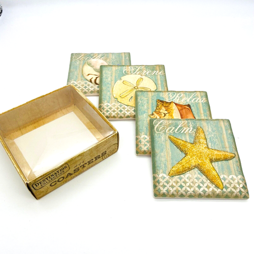 Coastal Nautical Absorbent Stone Coasters Cork Backed Set of 4 New in ...