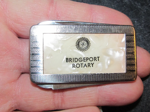 Vintage Bridgeport Rotary International Colonial Money Clip Knife MOP ...