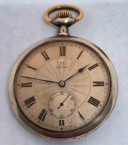 BEAUTIFUL OMEGA POCKET WATCH OPEN FACE SILVER CASE WITH SCENE | eBay