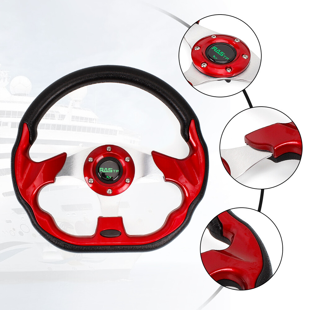 12.5" Red Marine Boat Steering Wheel with 3/4" Axle Hub Adapter Keyway ...