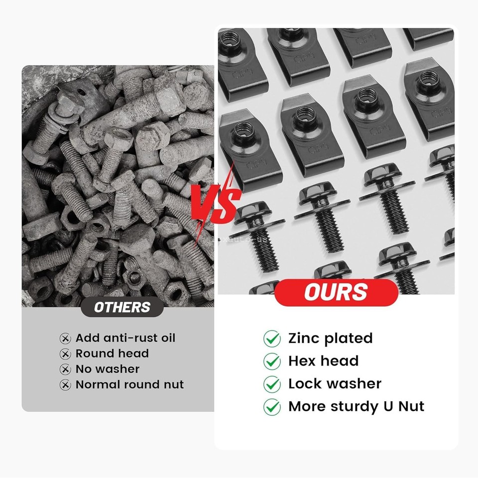 For GM Chevy Truck Body Bolts & U-nut Clips M6-1.0 x20mm, 10mm Hex ...