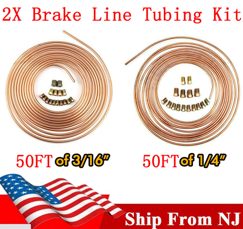 (2Pcs) Steel Copper Brake Line Tubing Kit 3/16" 1/4" OD 50Ft Coil Rolls ...
