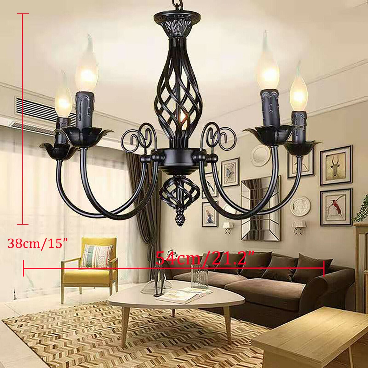 Retro Chandelier Lighting Black Wrought Iron Chandeliers