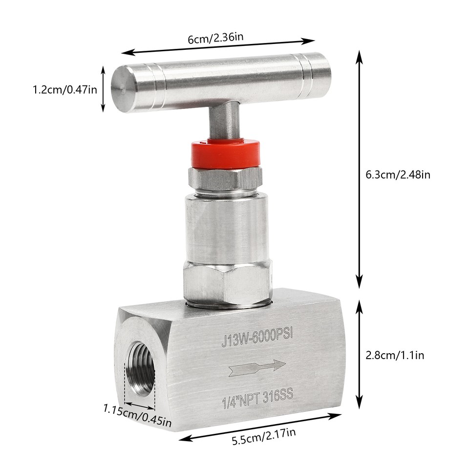 Stainless Steel Straight Needle Valve 1/4" Connection 6000 PSI Water ...
