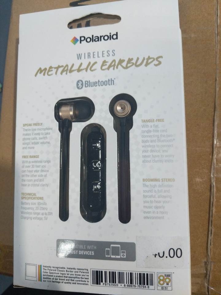 New Polaroid Wireless Bluetooth Metallic Earbuds Rose Gold Tangle Free ...