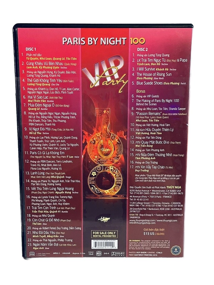 Paris By Night 100 Vietnamese DVD: Vip Party Various Artists By Thuy ...