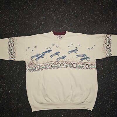 Vintage Art Unlimited Wolf Southwestern Henley Pocket Sweatshirt 3XL ...