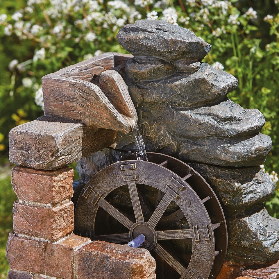 Heywood Watermill Solar Powered Fountain Outdoor Garden Cascading Water ...