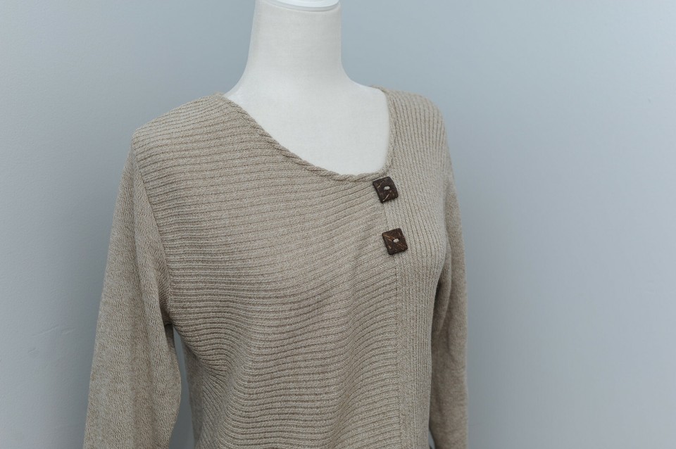 Putorti Large Beige Tan Ribbed Button Pullover Sweater 3/4 Sleeve ...