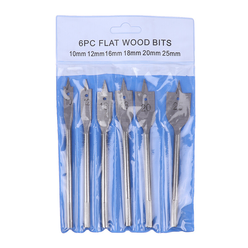 6Pcs/Set 10-25mm Hex Shank Spade Flat Auger Boring Wood Drill Bit Power ...
