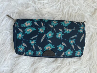 Travelon Navy Blue Turquoise Floral Zip-Around Wallet Credit card Zips ...