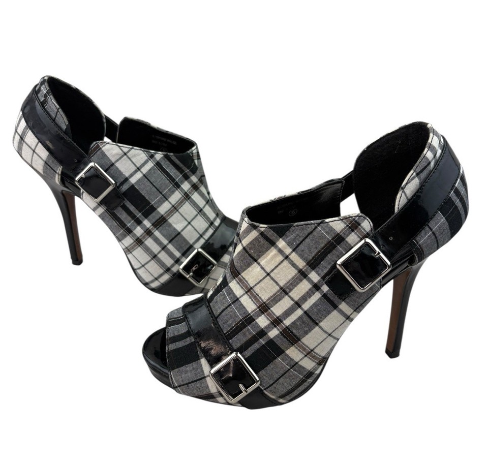 Bumper Plaid Heels Womens Size 8 Black Edgy Dark Romantic Punk Goth ...