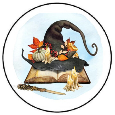 WITCH HAT SPELLS WAND HALLOWEEN ENVELOPE SEALS LABELS STICKERS PARTY ...