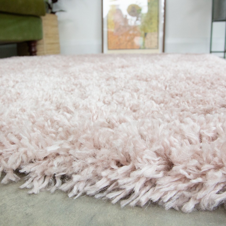 Non Shed Blush Pink Shaggy Rug Small Large Living Room Rugs Bedroom ...