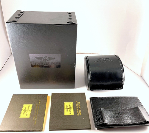 New Black Leather Breitling Watch Box , Manual, Maintenance Book, and ...