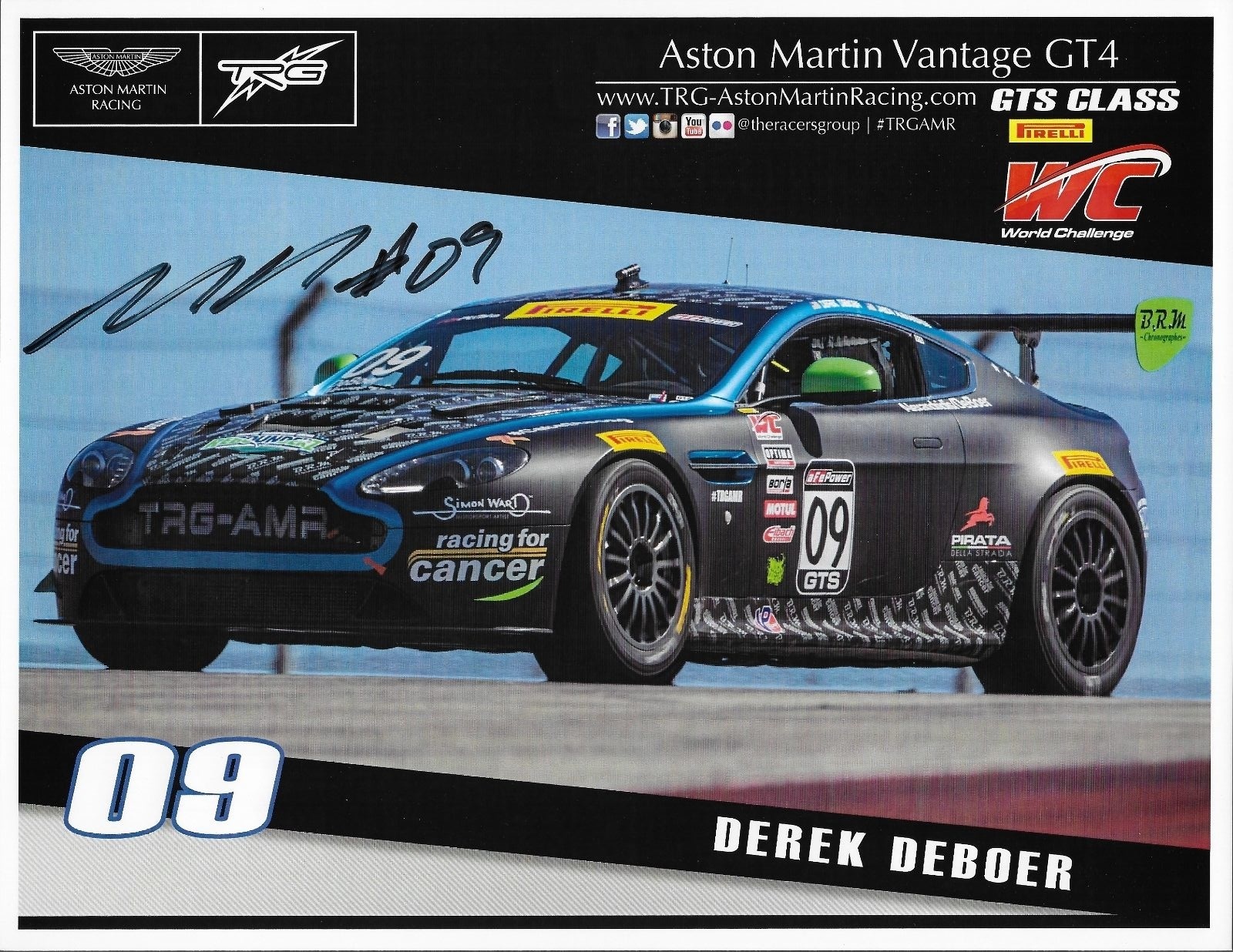 SIGNED 2016 DEREK DEBOER "ASTON MARTIN" #09 PIRELLI WORLD CHALLENGE ...