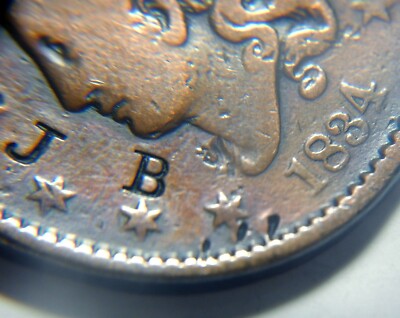 Large cent/penny 1834 counterstamp J B higher grade host | eBay