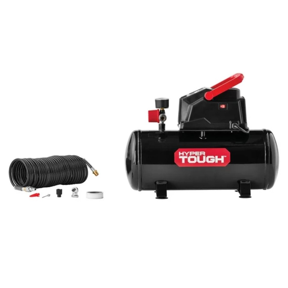 Hyper Tough 508.3012929 Oil-free Portable Air Compressor with Hose 3 ...