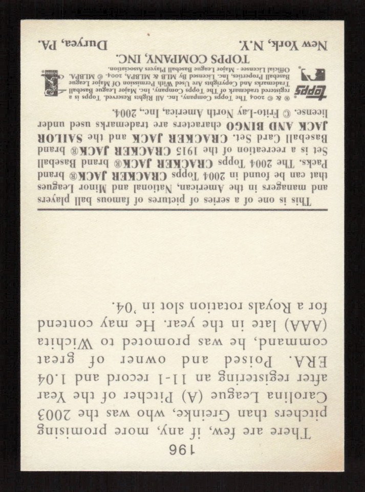 2004 Topps Cracker Jack Zack Greinke #196 RARE Upside Down Back | eBay UK