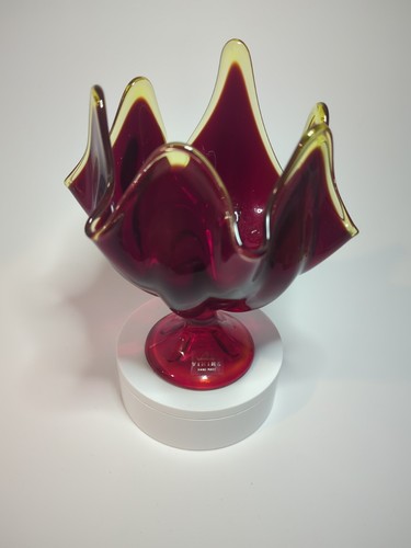 Vtg Viking Glass Ruby Red Handkerchief Compote Vase -Amberina- Original ...