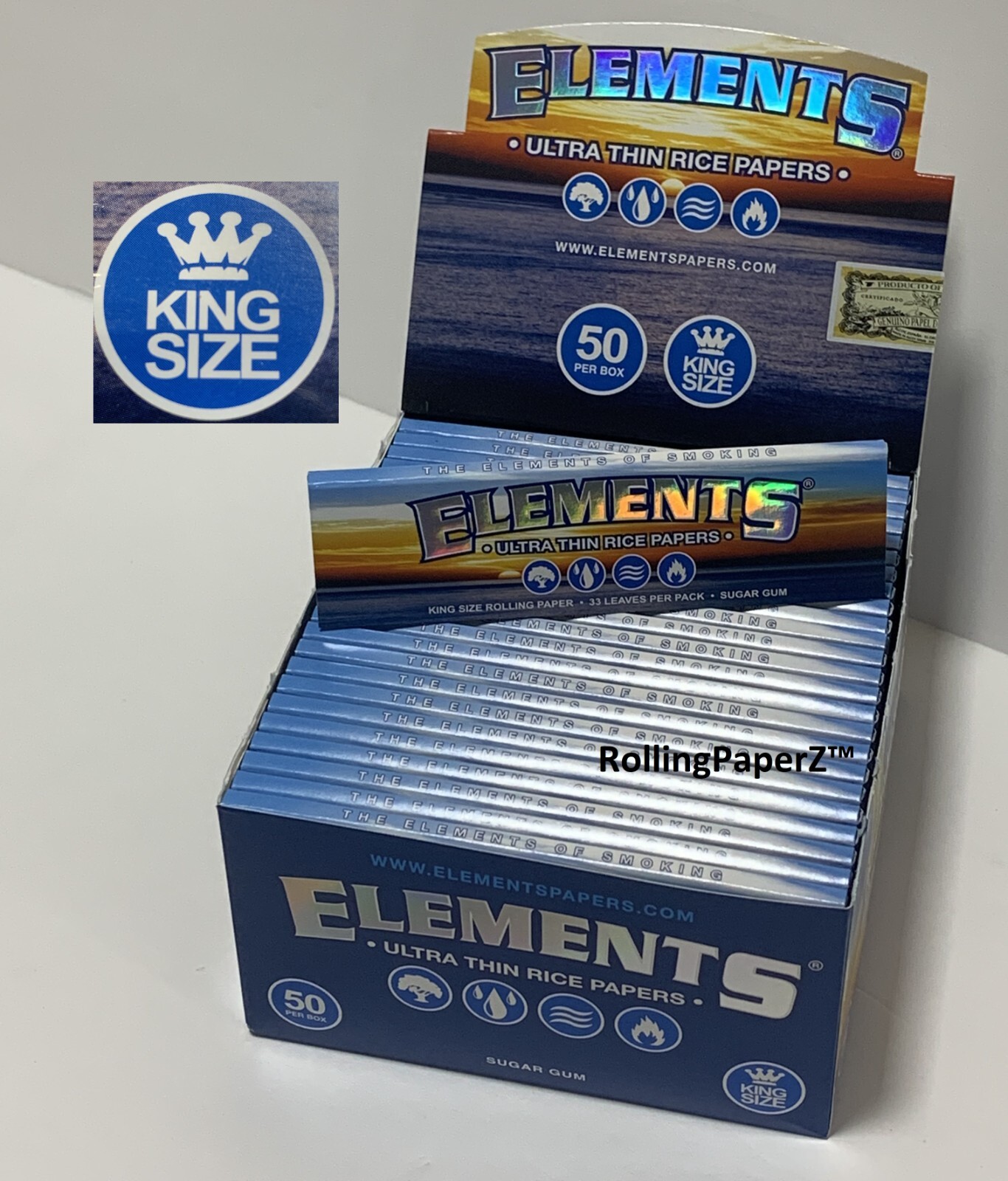 5X Packs ELEMENTS Full Size "KING SIZE" Rice Rolling Papers - 100% ...
