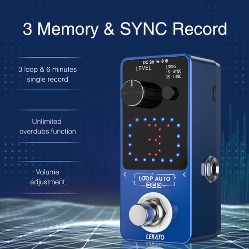 Lekato Looper Loop Guitar Effect Pedal Tuner Record 3 Wave Slot 18 Mins ...