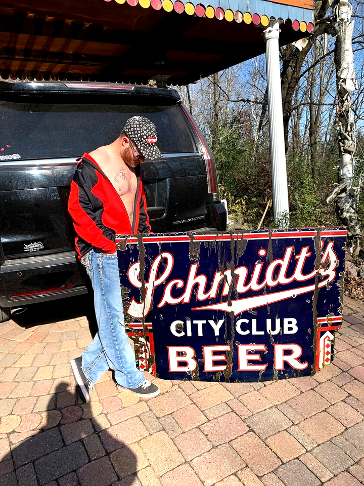 Vintage 2 Sided Large Early Schmidt City Club Beer Porcelain Sign 36x48 ...
