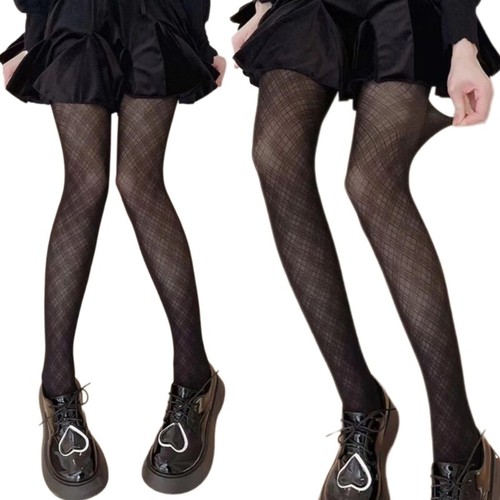 Women Mesh Pantyhose Japanese Argyle Plaids Pattern Sheer Tights ...