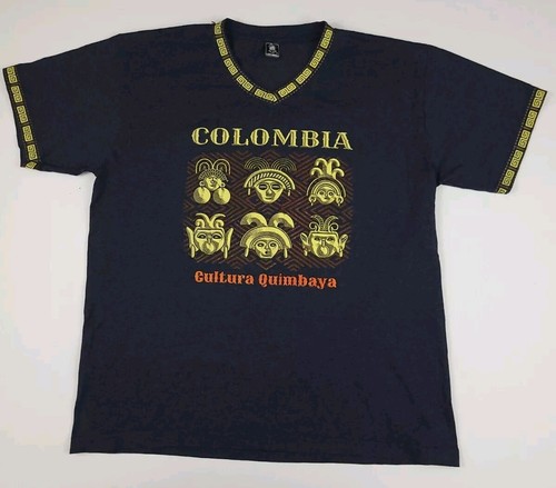 Vintage Colombia Cultura Quimbaya Native Mask Print Pattern T Shirt Vtg ...