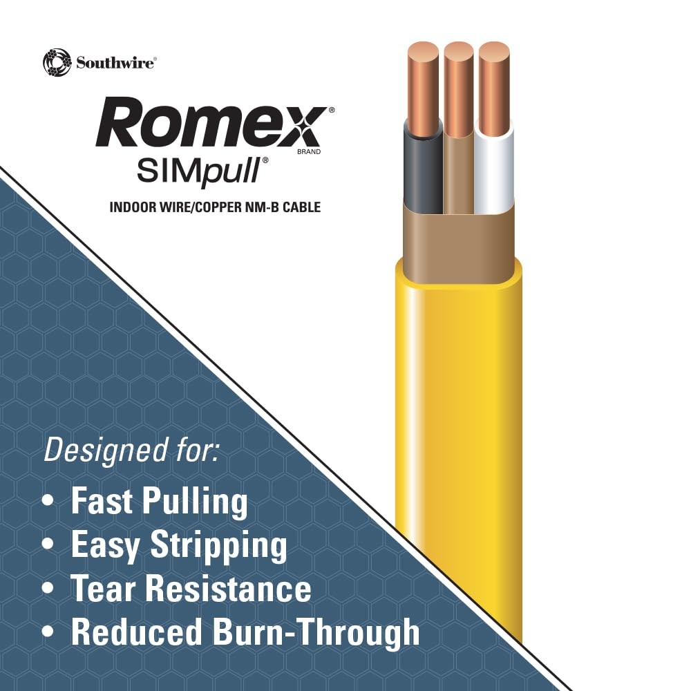 Romex Brand Simpull Solid Indoor 12/2 W/G NMB Cable 100ft coil - SW ...