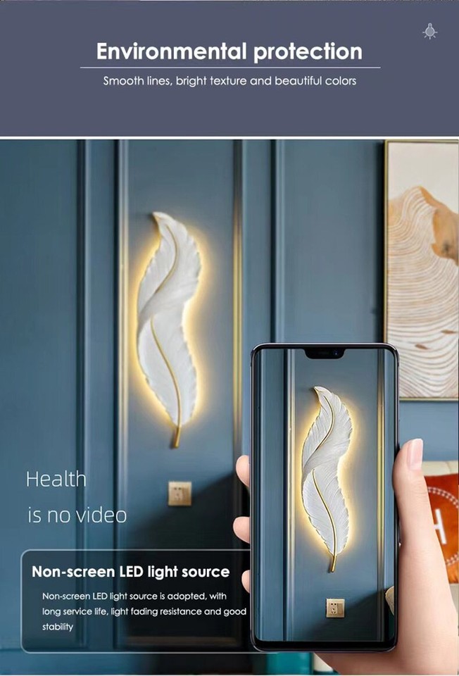 LED Feather Wall Lamp Resin Lamp Bedroom Wall Hallway Home Decor Indoor ...