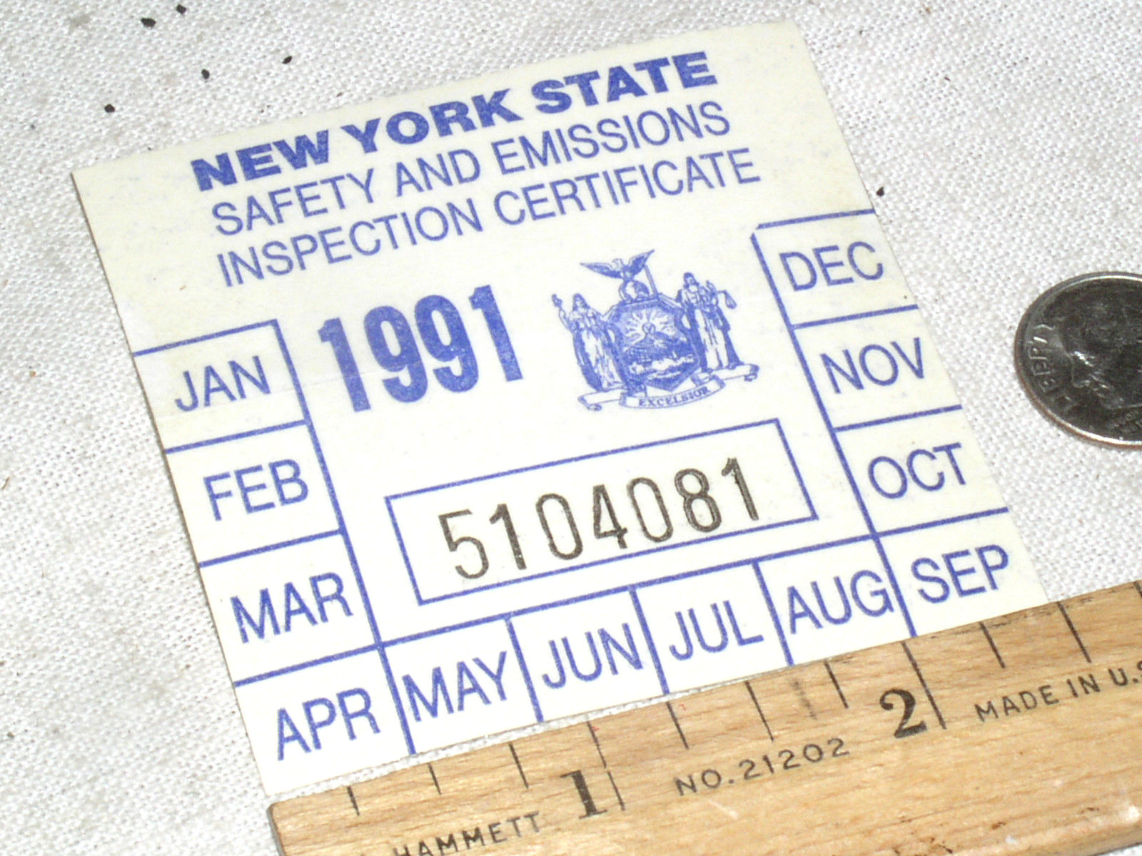 1 VINTAGE NOS 1991 NY N.Y.S NEW YORK STATE CAR AUTO SAFETY INSPECTION ...