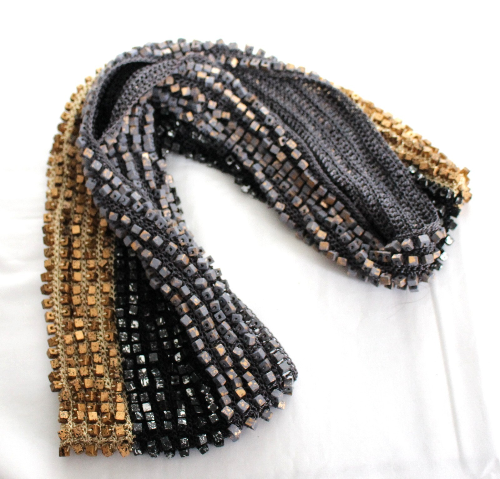 Art To Wear JIANHUI LONDON Recycled Silver Gray Square Wood Scarf New ...