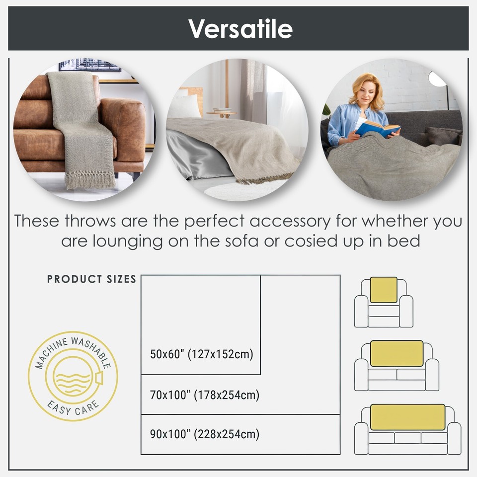 Throw Blanket for Sofas Bed Runner Herringbone Design Soft Cotton ...