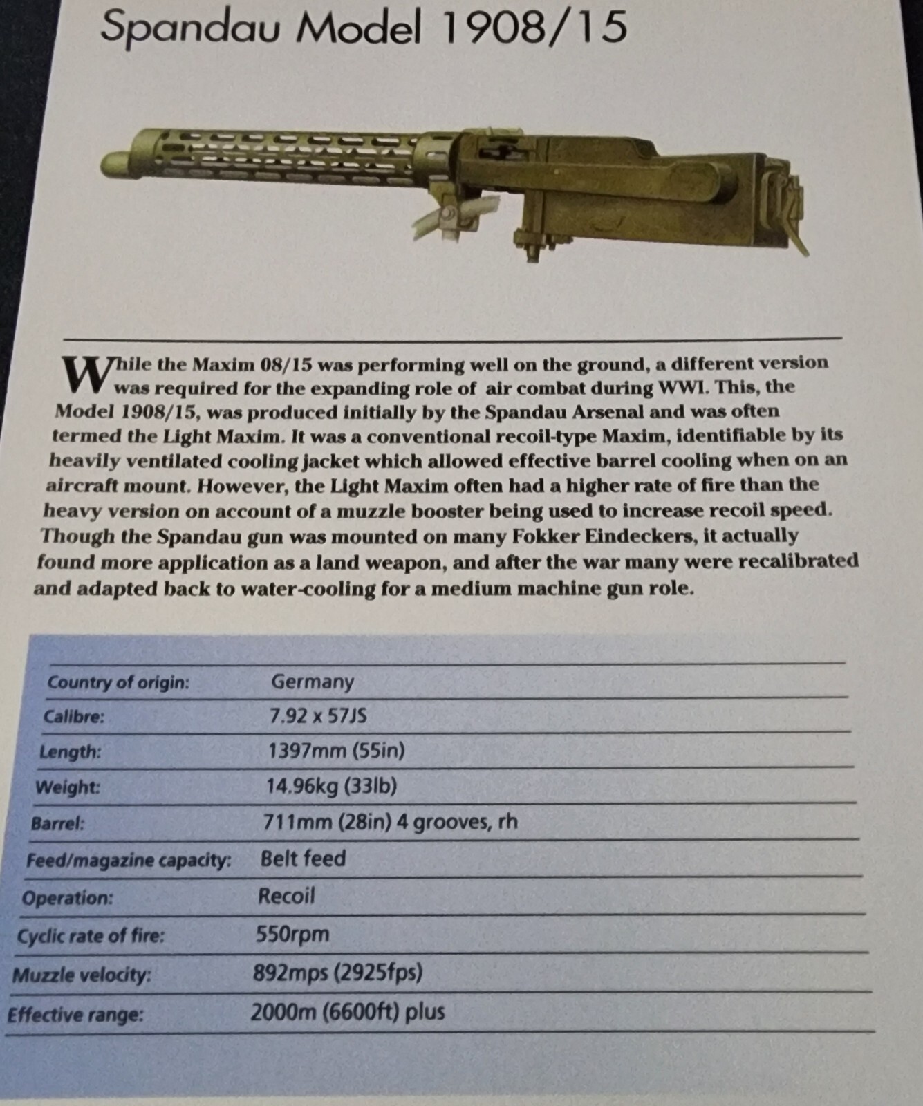 Spandau Gun Picture Out of Print Details Spec Sheet Article | eBay