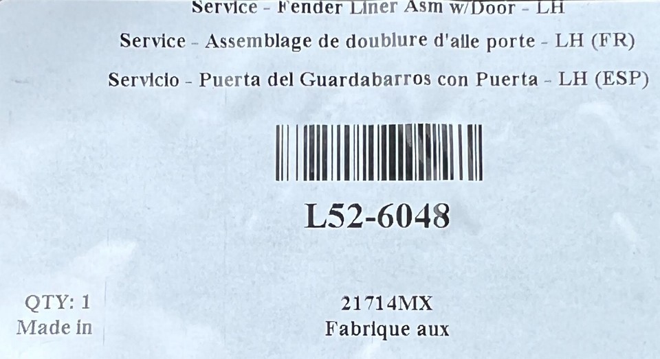 L52-6048 Genuine Paccar Fender Liner With Door LH/S OEM - New | eBay
