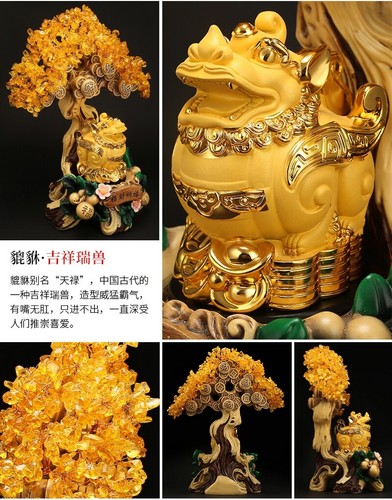 Yellow Crystal Money Tree Chinese Pi Xiu Wealth Luck Spiritual Feng ...