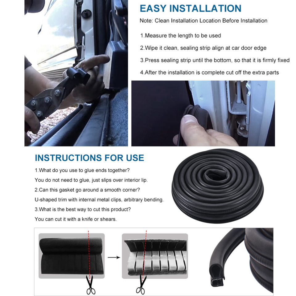 13FT (4M) Car Door Trim Edge Lock Guard Molding Rubber Seal Strip ...