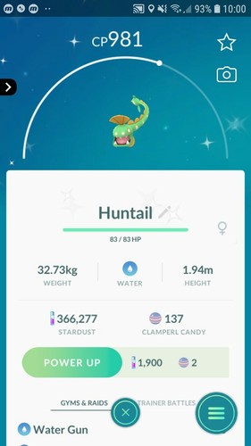 Pokémon Shiny Huntail ( Clamperl Evolution ) GO | eBay