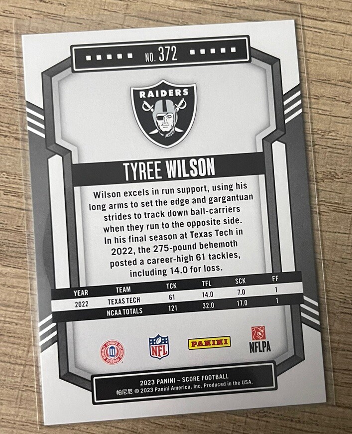 2023 Score - Rookies #372 Las Vegas Raiders, Texas Tech Red Raiders (RC ...
