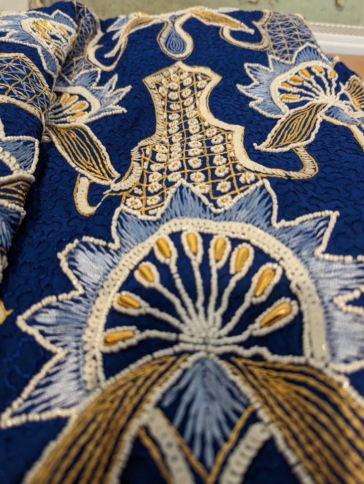 Beaded Material. African Traditional Wrapper. Blue with detailed ...